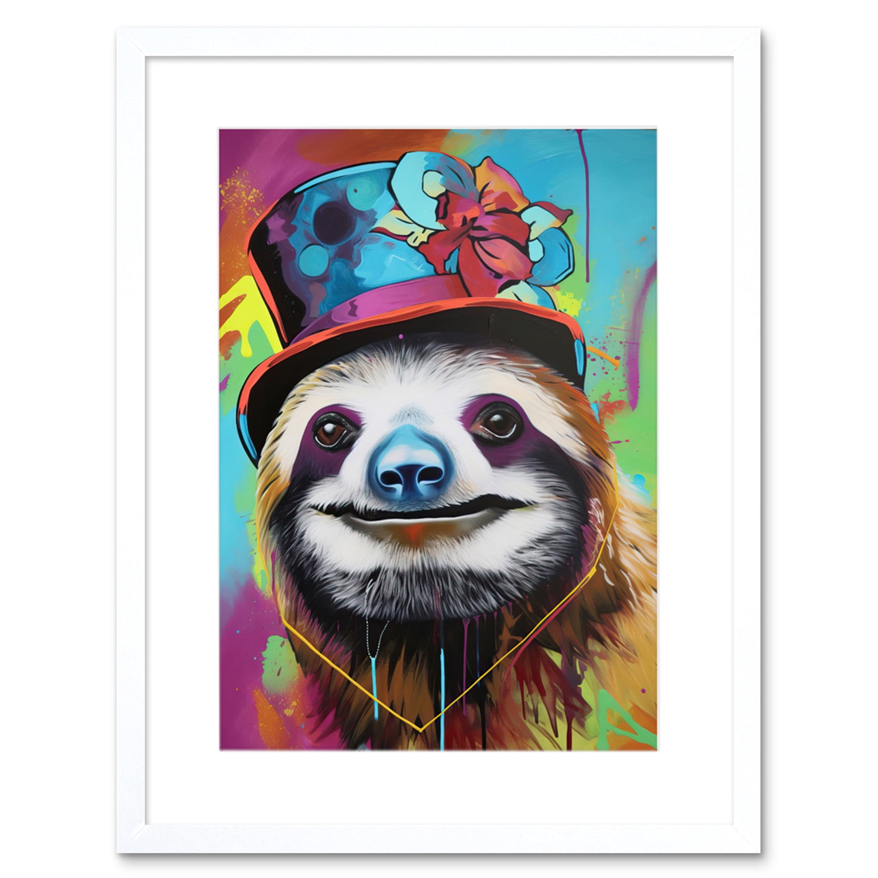 Sloth Wearing Ladies Summer Hat Modern Pop Art Artwork Framed Wall Art ...