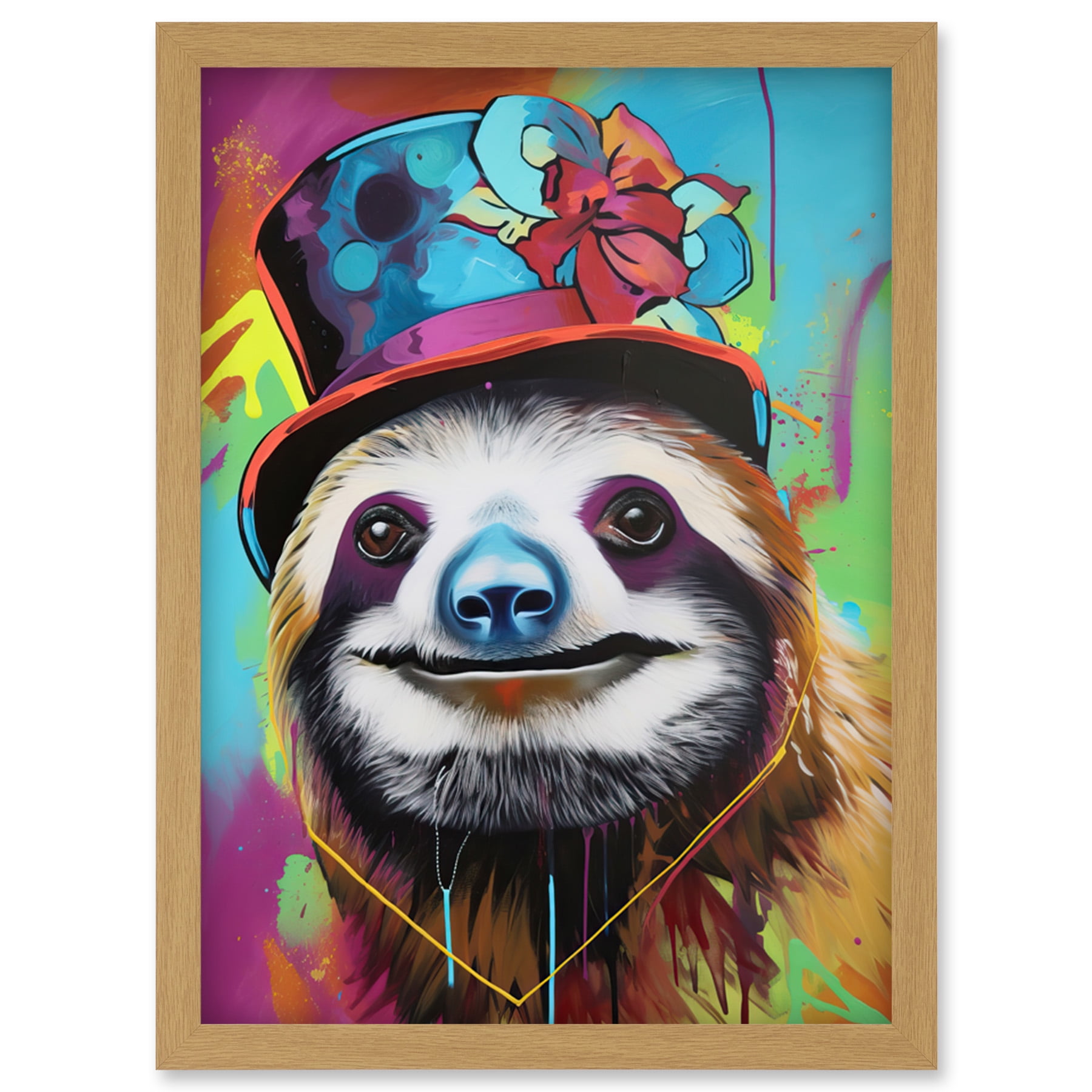 Sloth Wearing Ladies Summer Hat Modern Pop Art Artwork Framed Wall Art ...