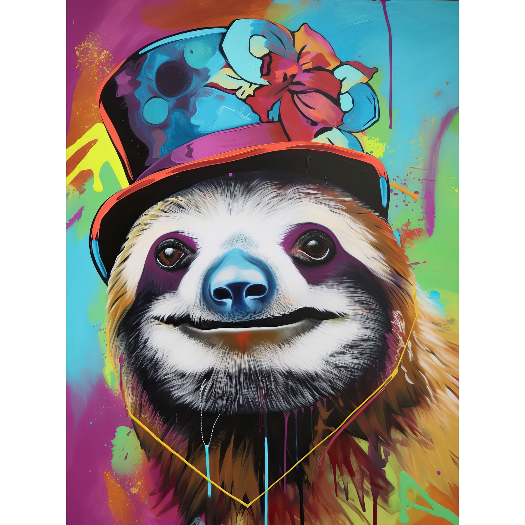 Sloth Wearing Ladies Summer Hat Modern Pop Art Unframed Wall Art Print ...