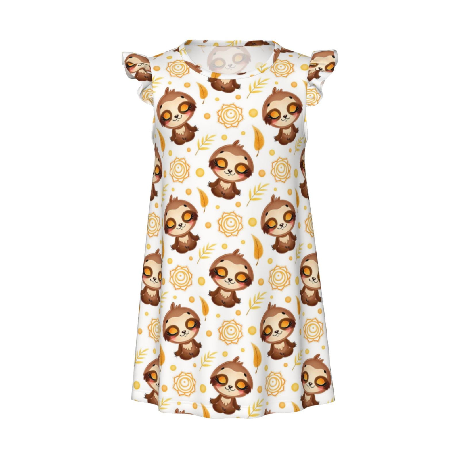 Sloth Yoga Girls Nightgowns, Short Sleeves Princess Dress, Girls ...