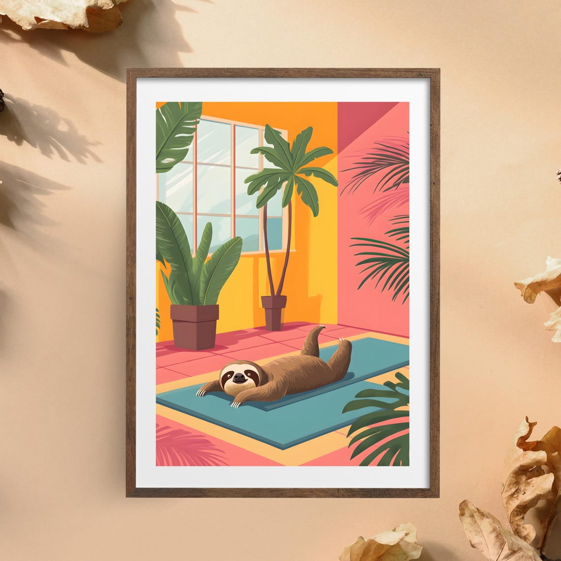 Sloth Yogacute Sloth Poster, Tropical Yoga Room Decor, Relaxing Sloth ...