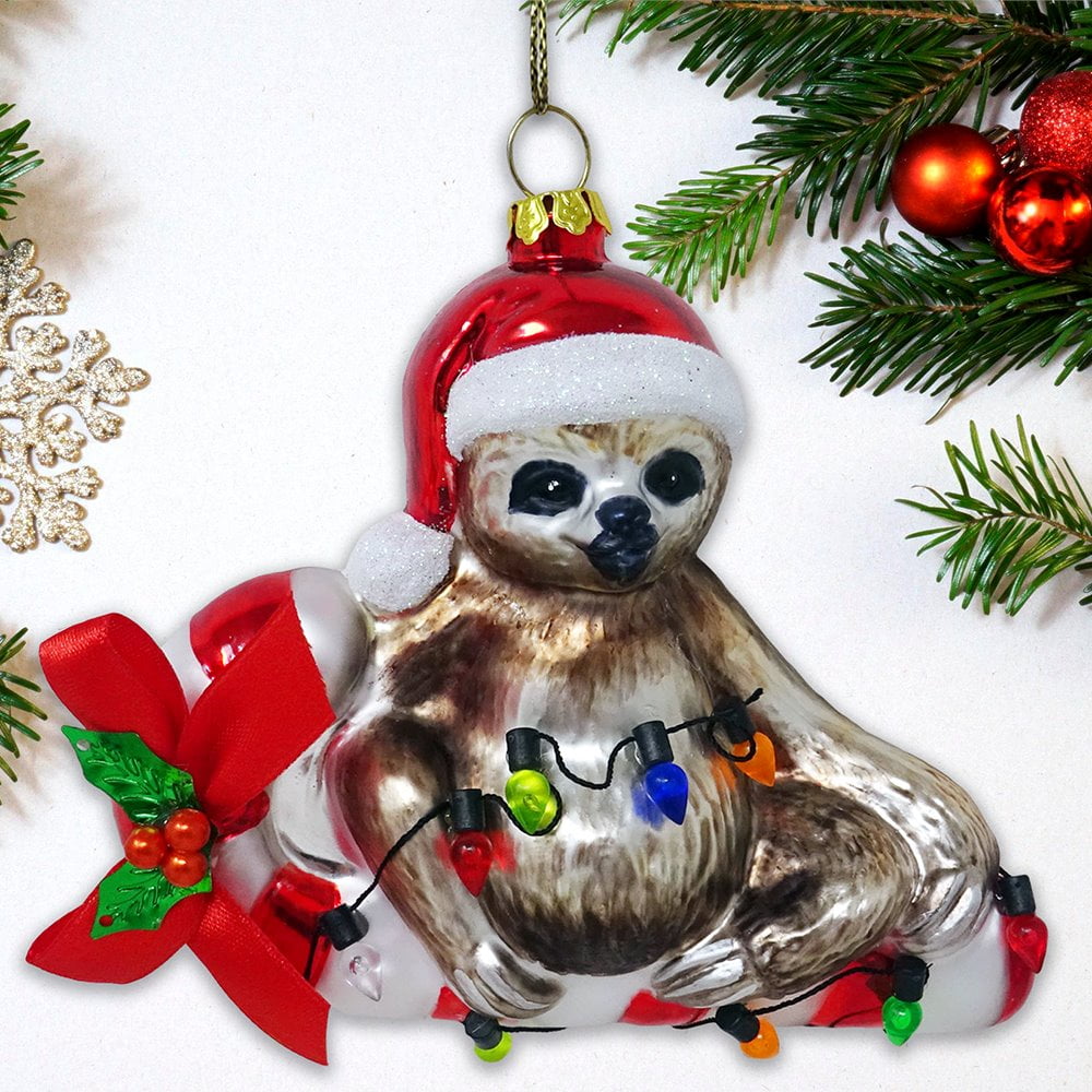 Sloth and Candy Cane Glass Christmas Ornament - Walmart.com