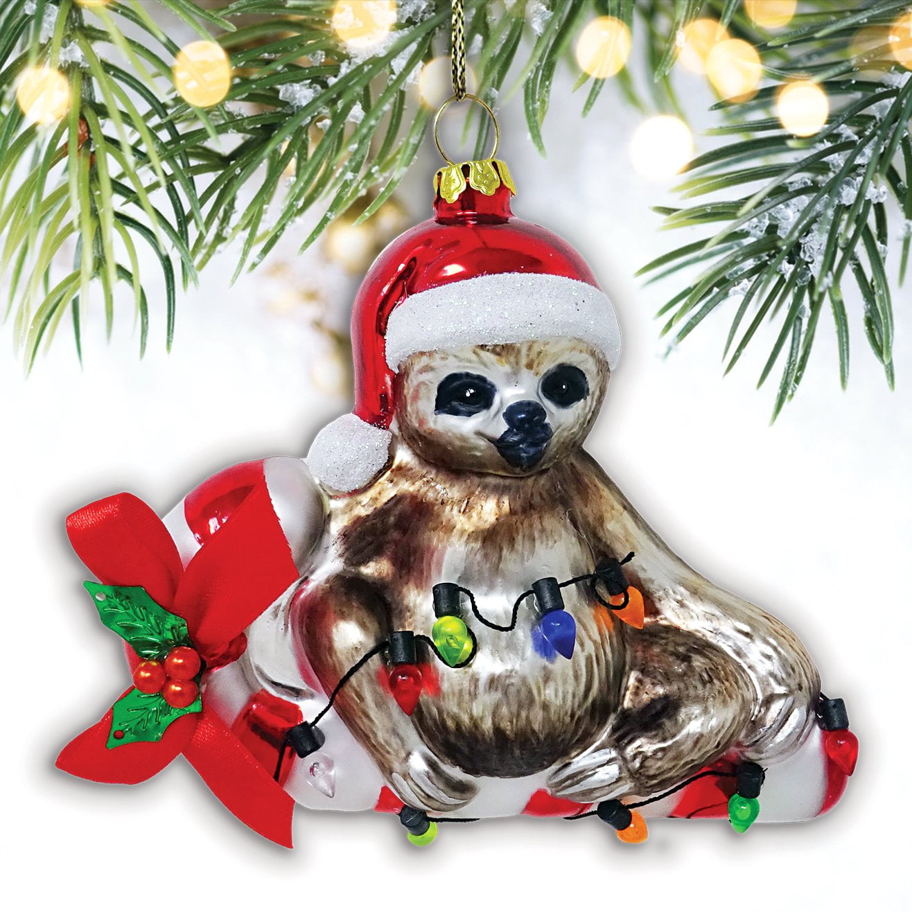 Sloth and Candy Cane Glass Christmas Ornament - Walmart.com