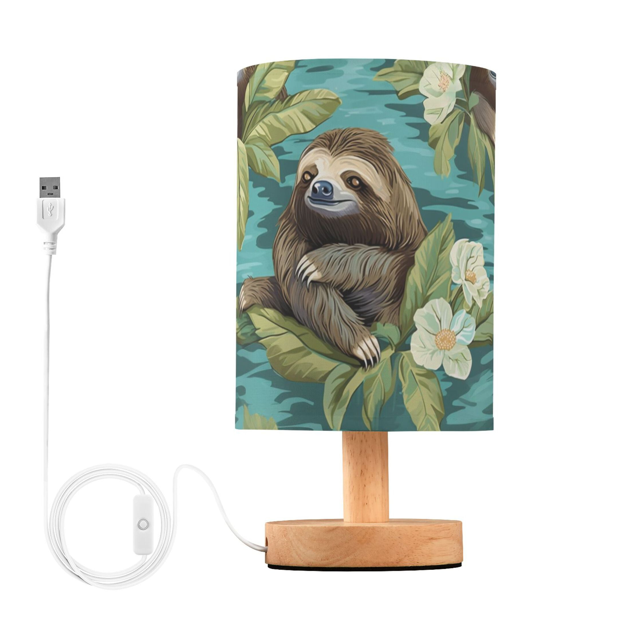 Sloth and Flowers Bedside Table Lamp LED Warm Lights with USB Charging ...