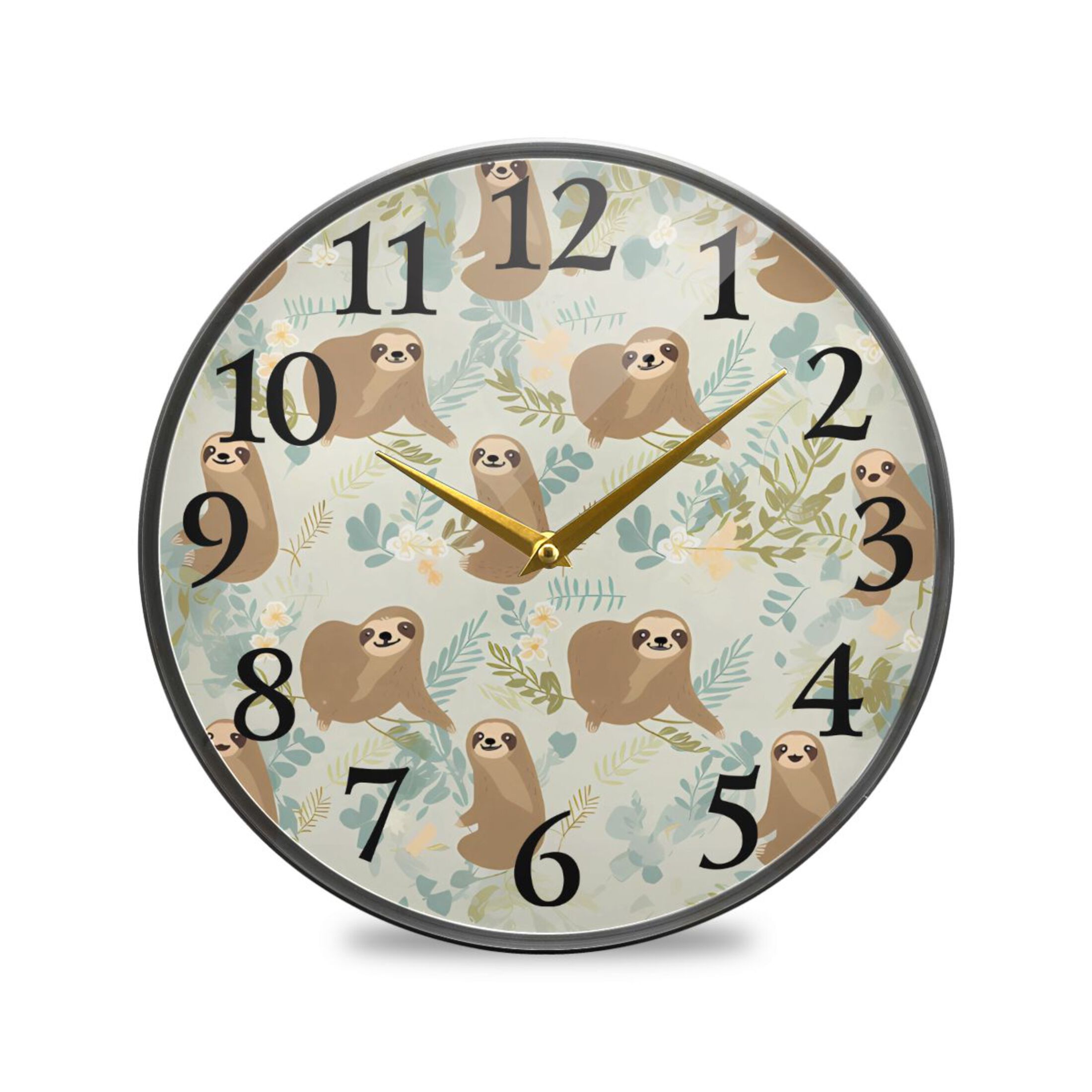 Sloth and Leaves Wall Clocks Battery Operated 9.5 Inch Round Clock ...