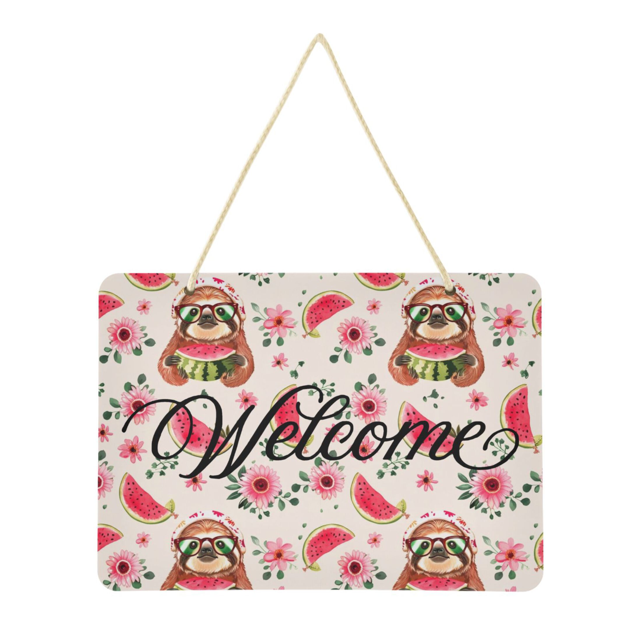 Sloth and Watermelon Welcome Sign Front Door PVC 14x10 inch Hanger ...