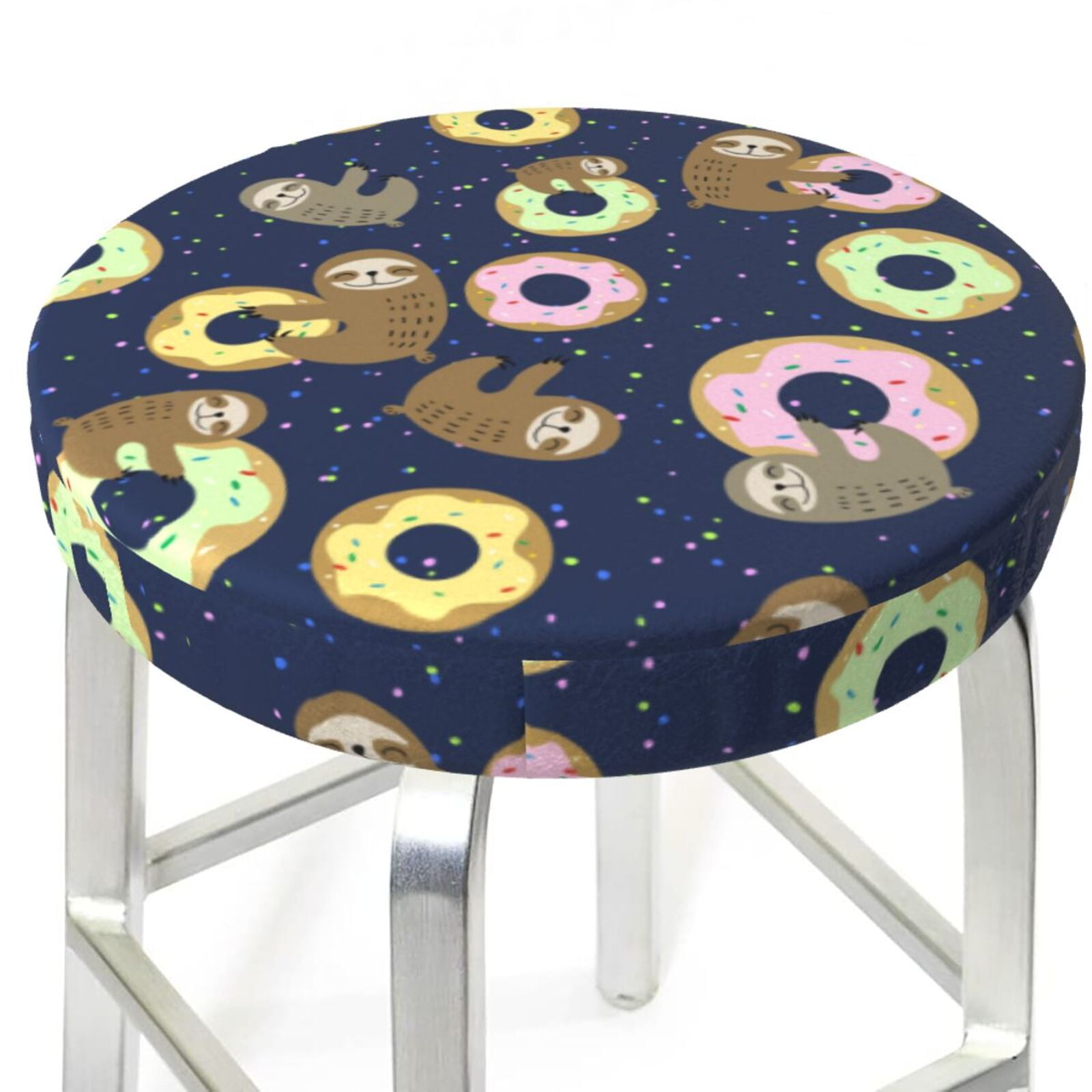 Sloth with Donuts Bar Stool Covers Round - Washable Round Seat Covers ...