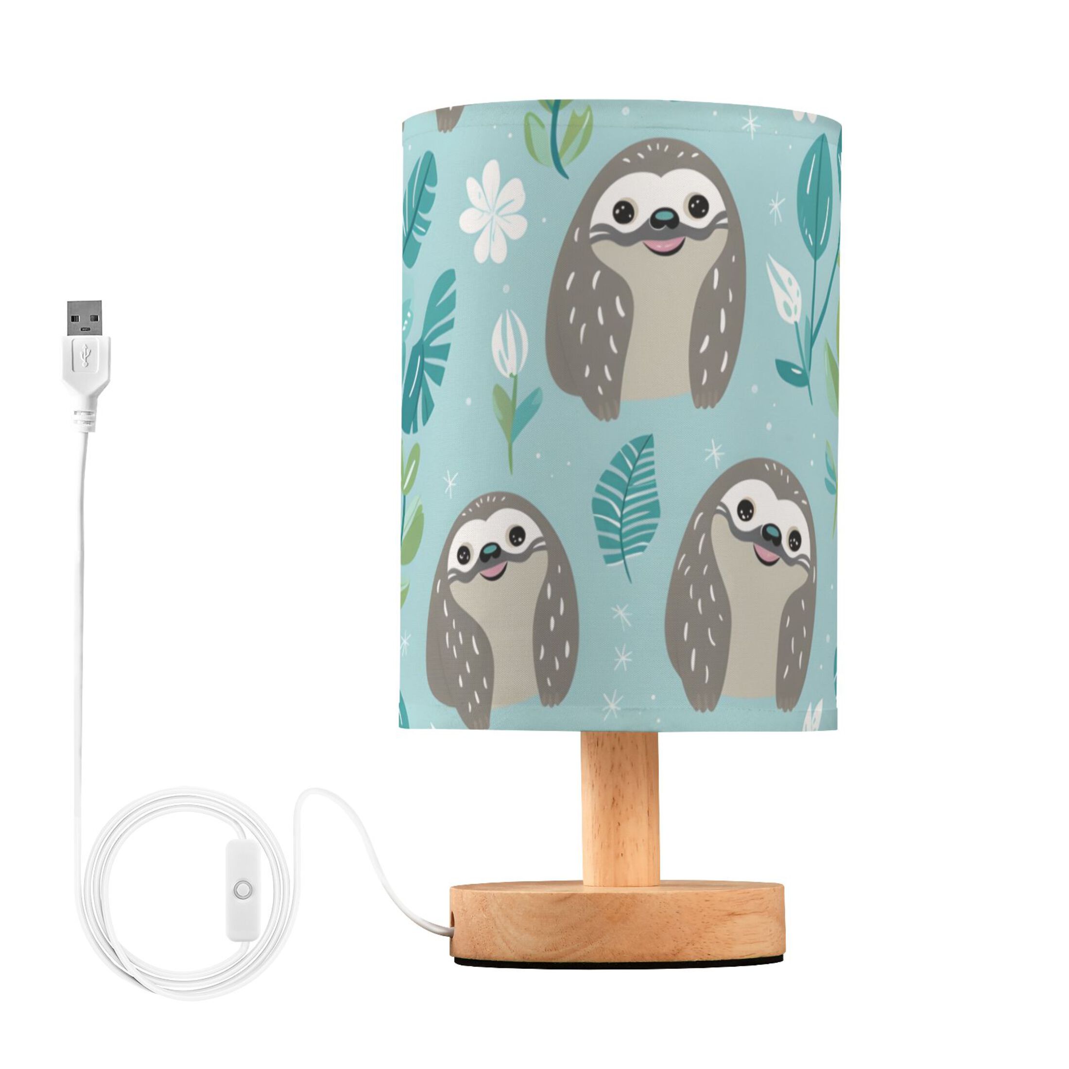 Sloth with Leaves Bedside Table Lamp LED Warm Lights with USB Charging ...