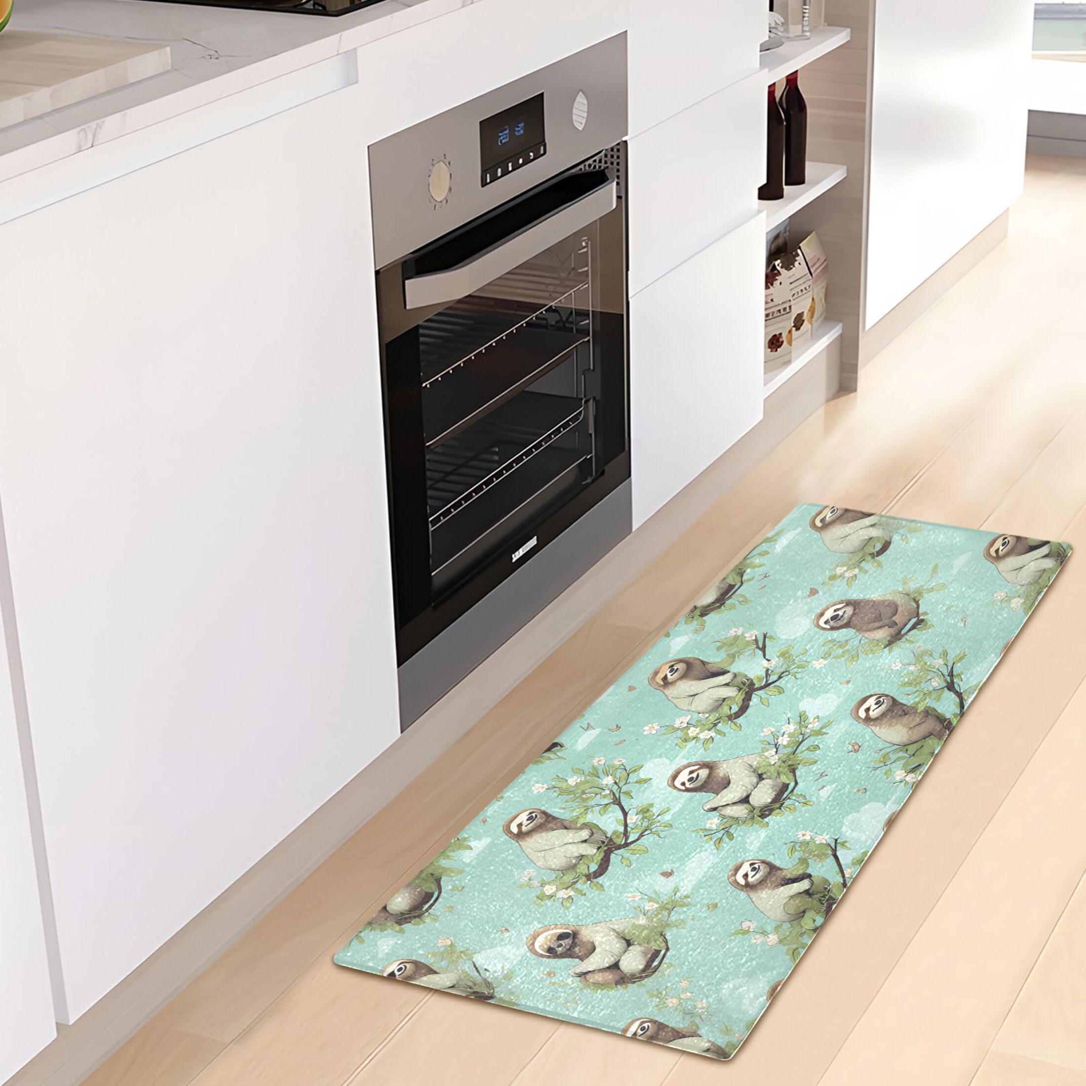 Sloth with Leaves Luxury Kitchen Rug Non Slip Bathroom Plush Mat Shaggy ...