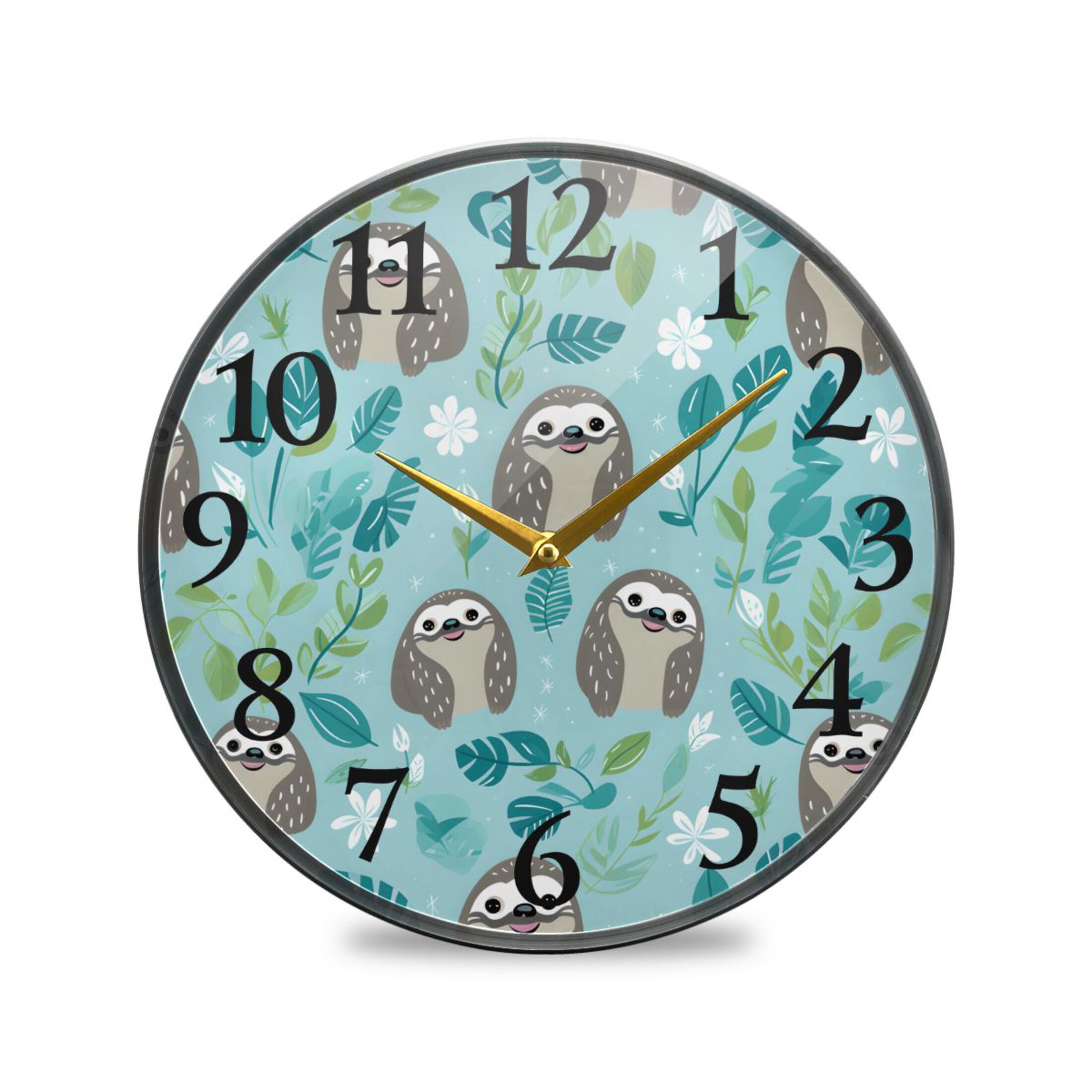 Sloth with Leaves Wall Clocks Battery Operated 11.9 Inch Round Clock ...