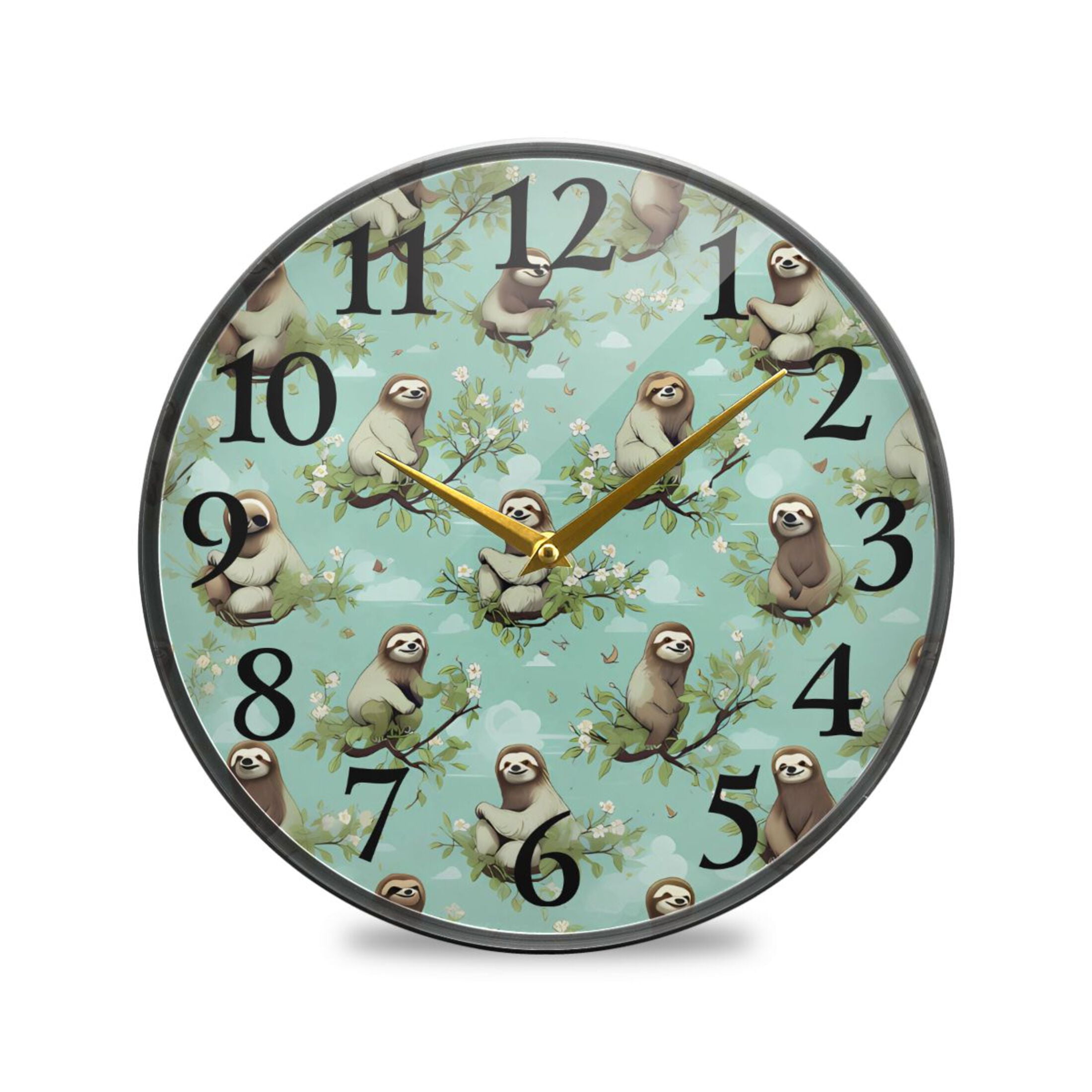 Sloth with Leaves Wall Clocks Battery Operated 9.5 Inch Round Clock ...