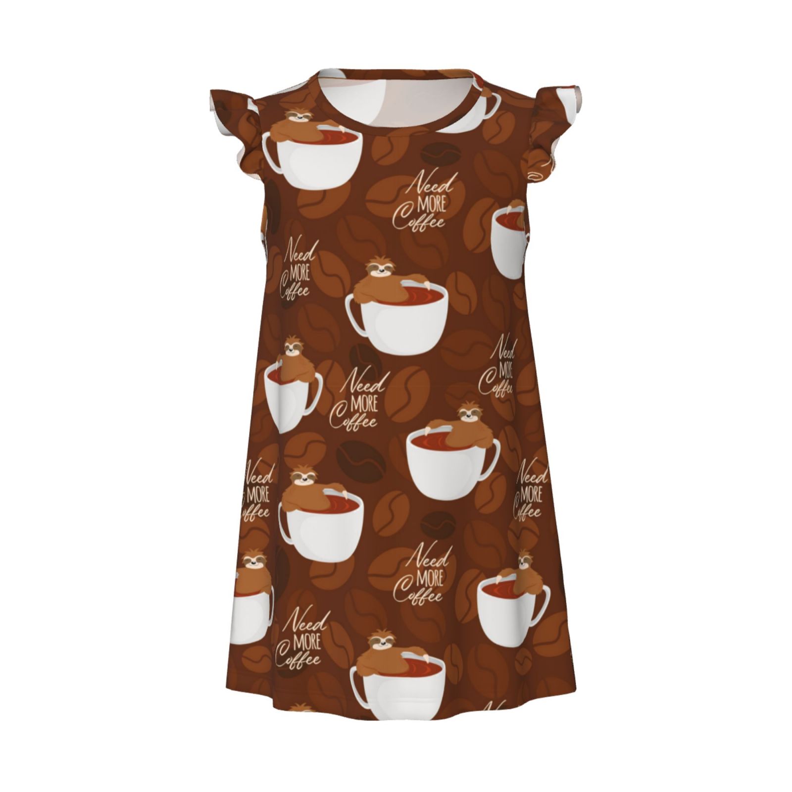 Sloths Bear In Coffee Cup Girls Nightgowns, Flutter Sleeve Pajamas ...