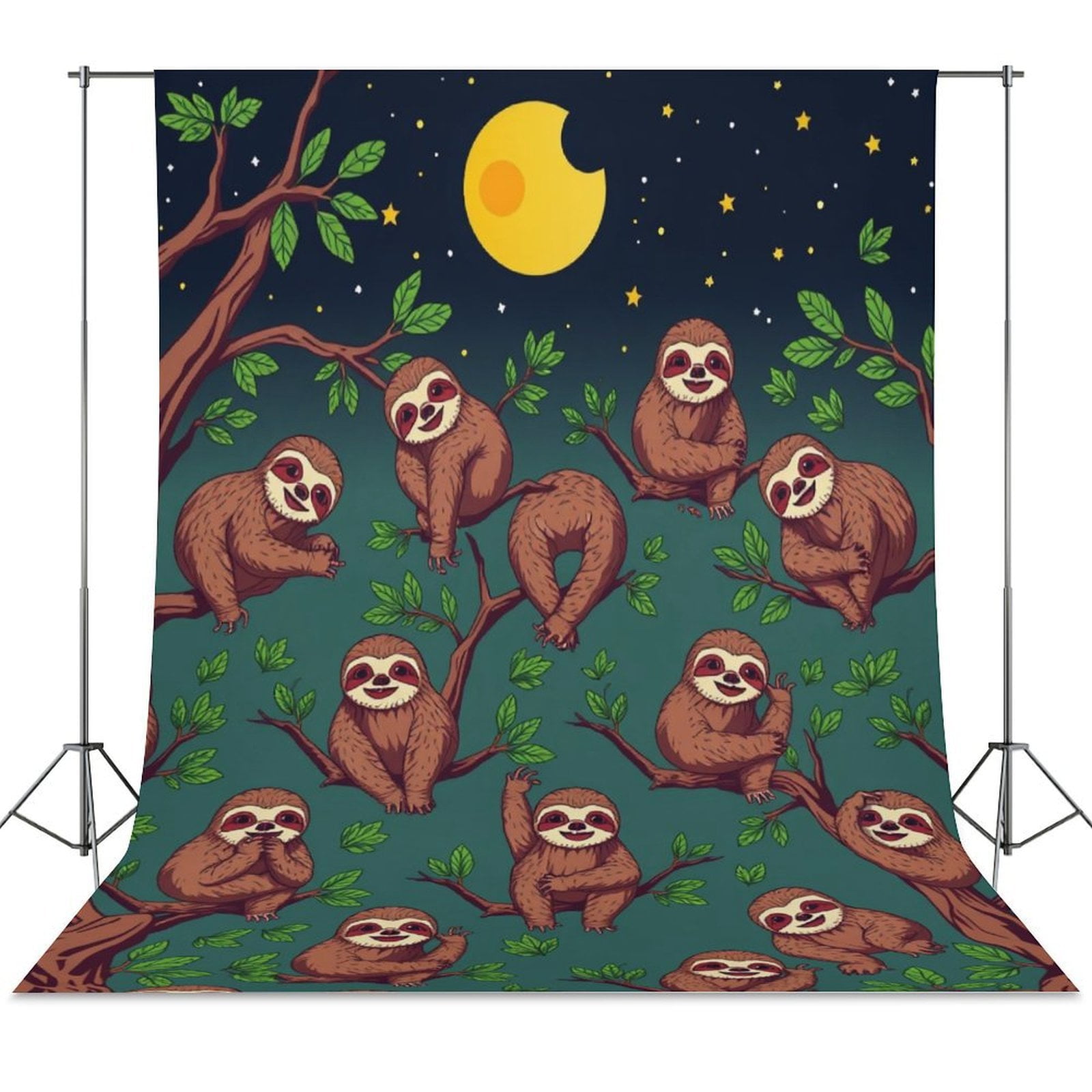 Sloths Under Moonlight Party Backdrop Birthday Decoration Backgrounds ...