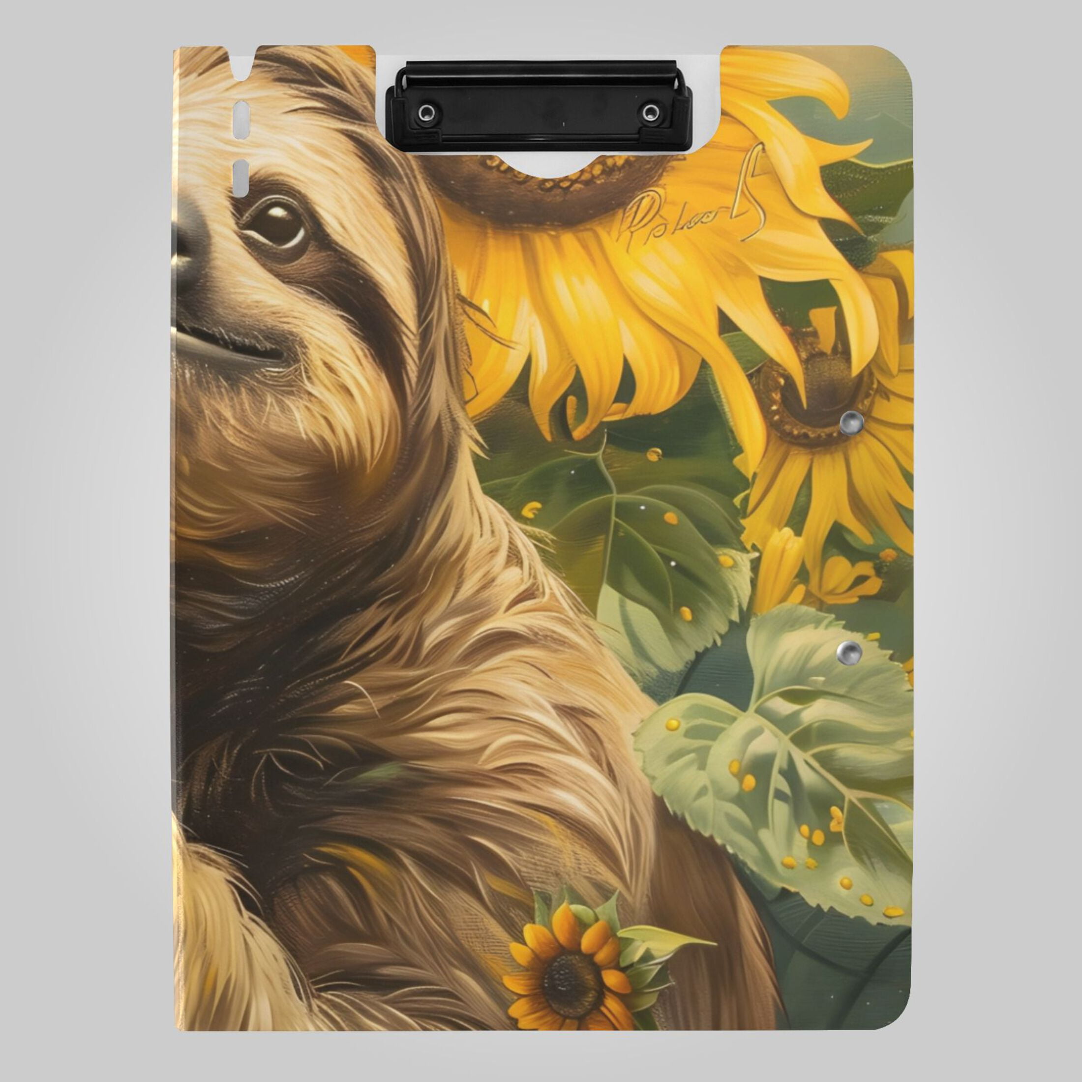 Sloths and Sunflowers Foldable Binder Folder Clipboard with Pen Slot Double Clips A4 Size File ...