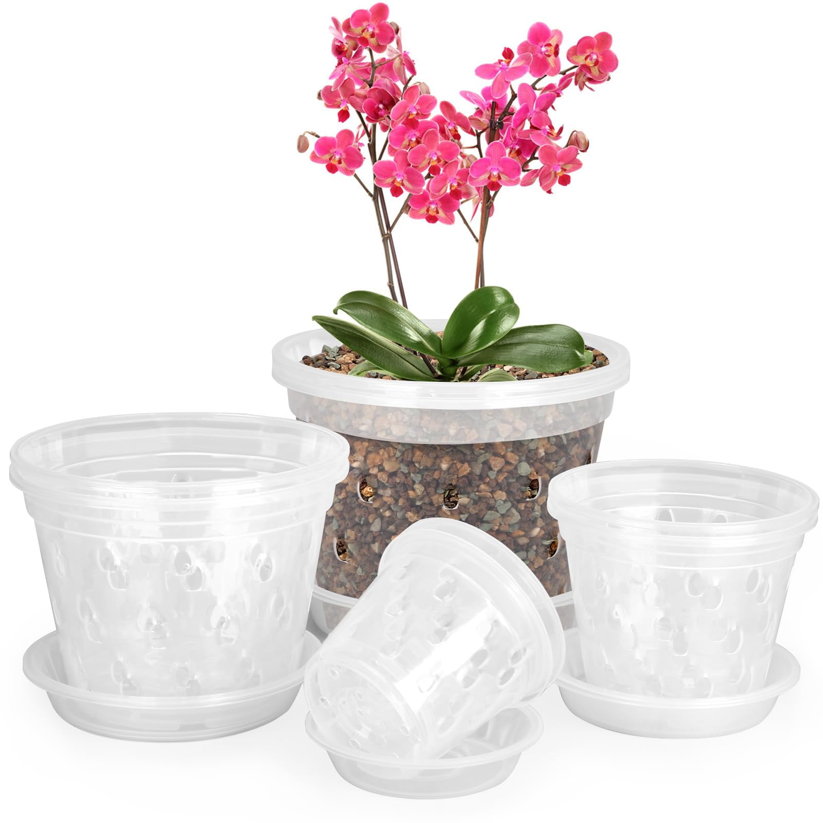 Slotted Orchid Pots Set, 8 Pack 3 4 5 6 Inch Clear Plastic Planters ...