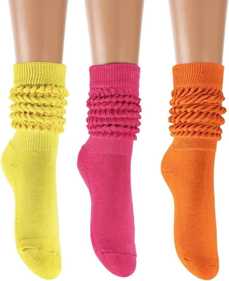 Slouch Socks Womens Scrunch Knee-High Boot Socks Slouchy Extra Long Soft 3 Pairs Stacked Socks ...