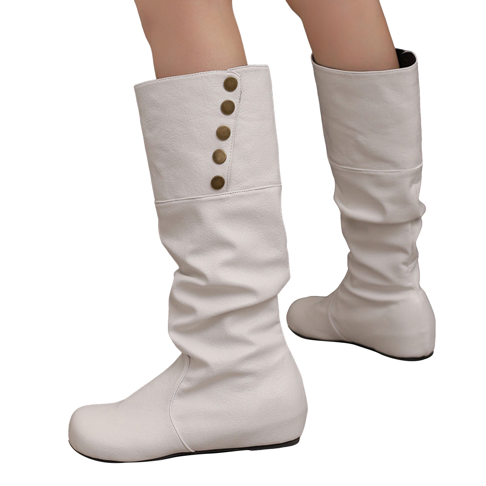 Slouchy Boots for Women Hidden Wedge Low Heel Retro Leather Round Toe ...
