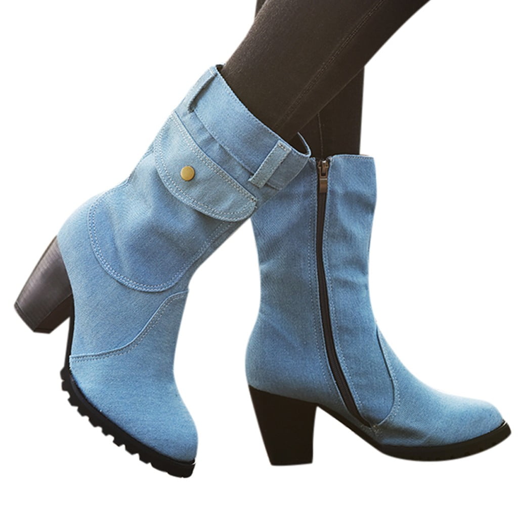 Slouchy Denim Cowgirl Ankle Boots Vintage Wide Calf Cowboy Western ...