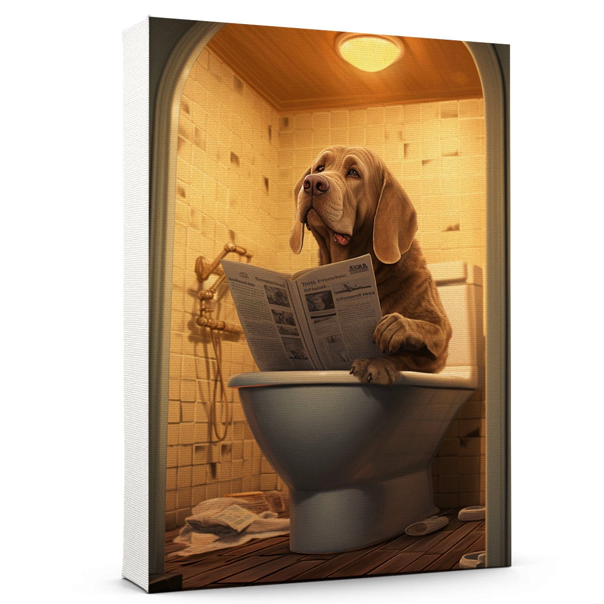 Sloughi Gift Wall Art, Cute Dog Sitting on The Toilet Reading a ...