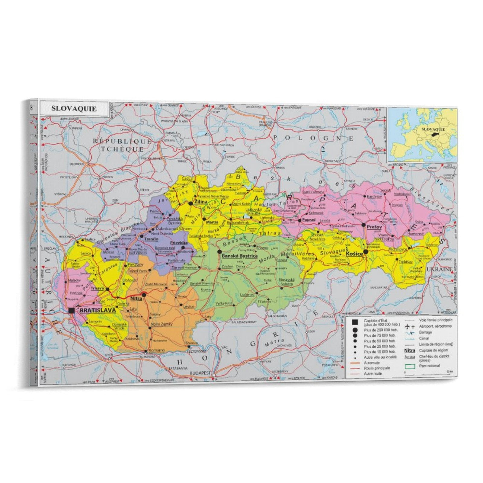 Slovakia Map Posters Gifts Canvas Painting Poster Wall Art Decorative ...