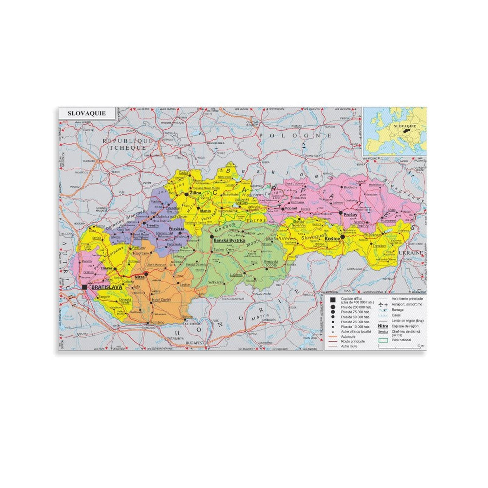 Slovakia Map Posters Poster Decorative Painting Canvas Wall Art Living ...