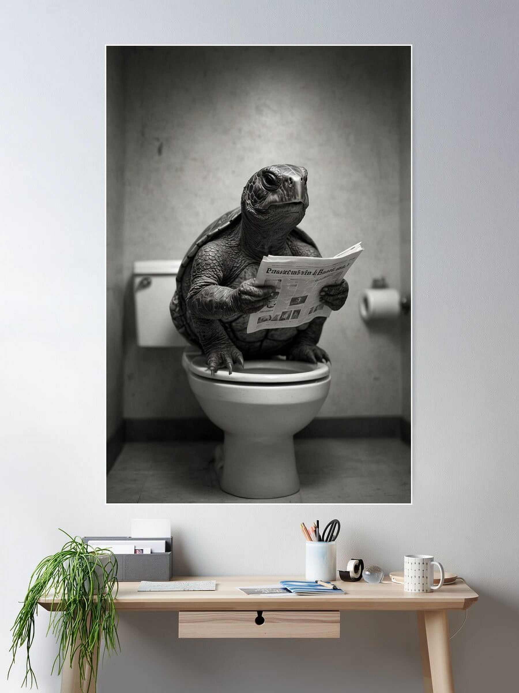 Slow And Steady Â€“ Turtle Reading Newspaper Poster Wall Art, Modern ...