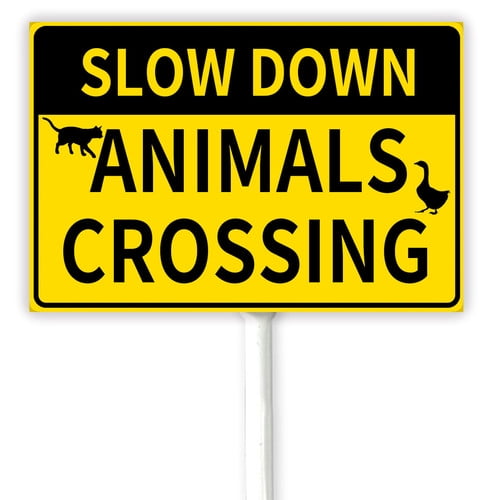 Slow Down Animals Crossing Sign With Stake, Animal Slow Sign For Road ...