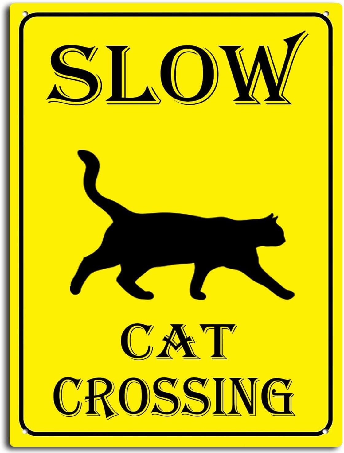 Slow Cat Crossing Sign Aluminum Black on Yellow Wall Decor for Home ...