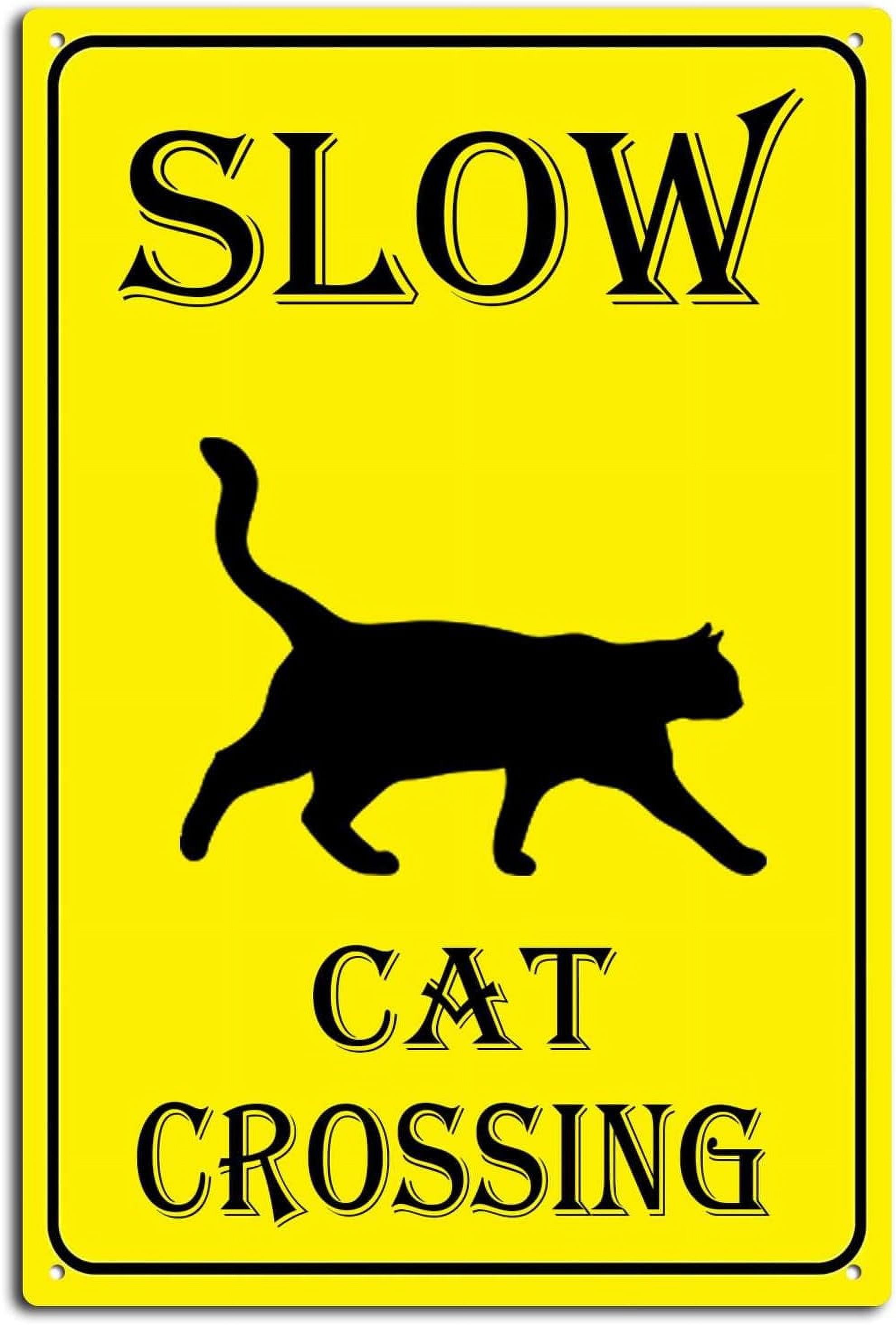 Slow Cat Crossing Sign Aluminum Black on Yellow Wall Decor for Home ...