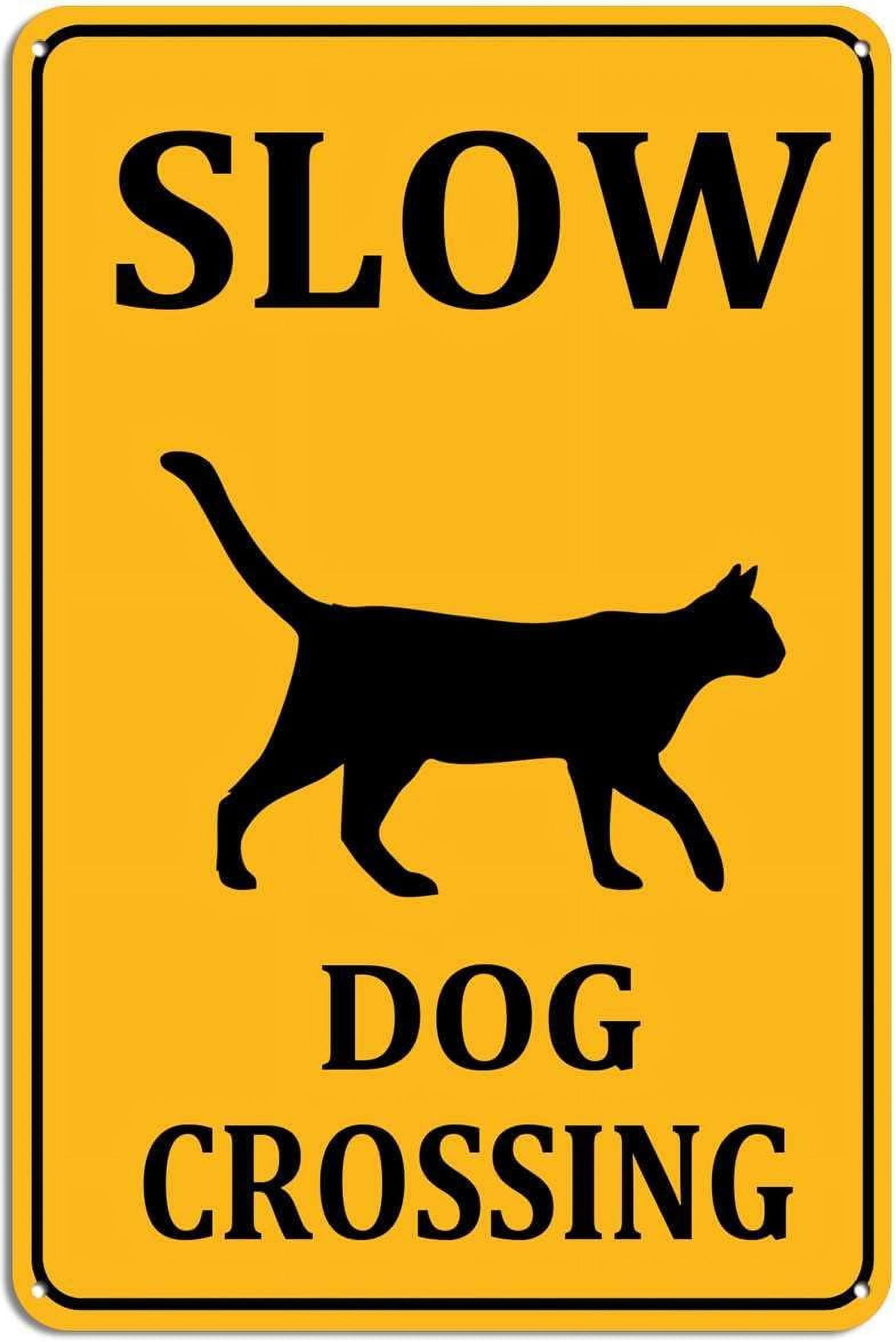 Slow Cat Crossing Sign Aluminum Black on Yellow Wall Decor for Home ...