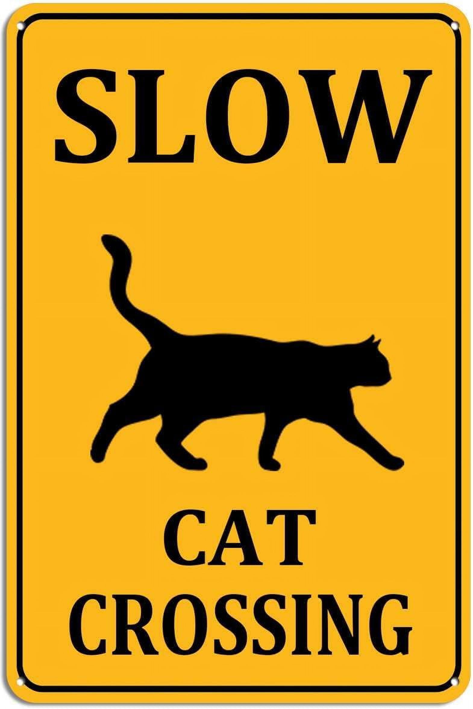 Slow Cat Crossing Sign Aluminum Black on Yellow Wall Decor for Home ...