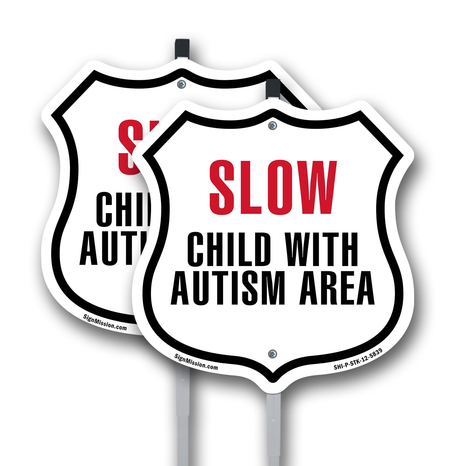 Slow Child With Autism Area (2 Pack) 12 inch X 12 inch Shield Shaped Rust-Free Aluminum Metal ...