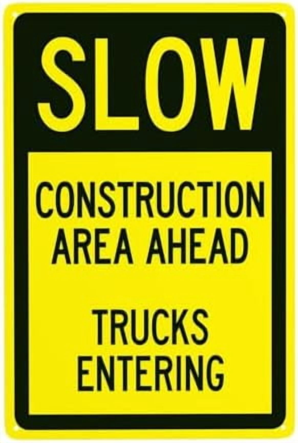 Slow Construction Area Ahead Trucks Entering Warning Sign, Construction ...