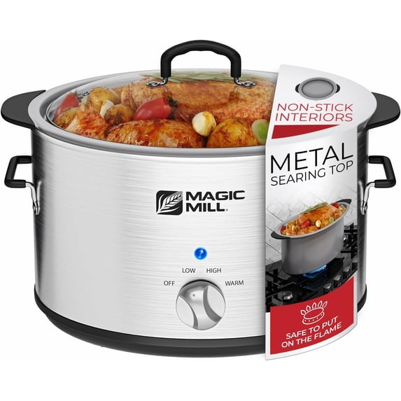 Slow Cooker 10 Quart | Extra Large Non-Stick Metal Searing Pot ...