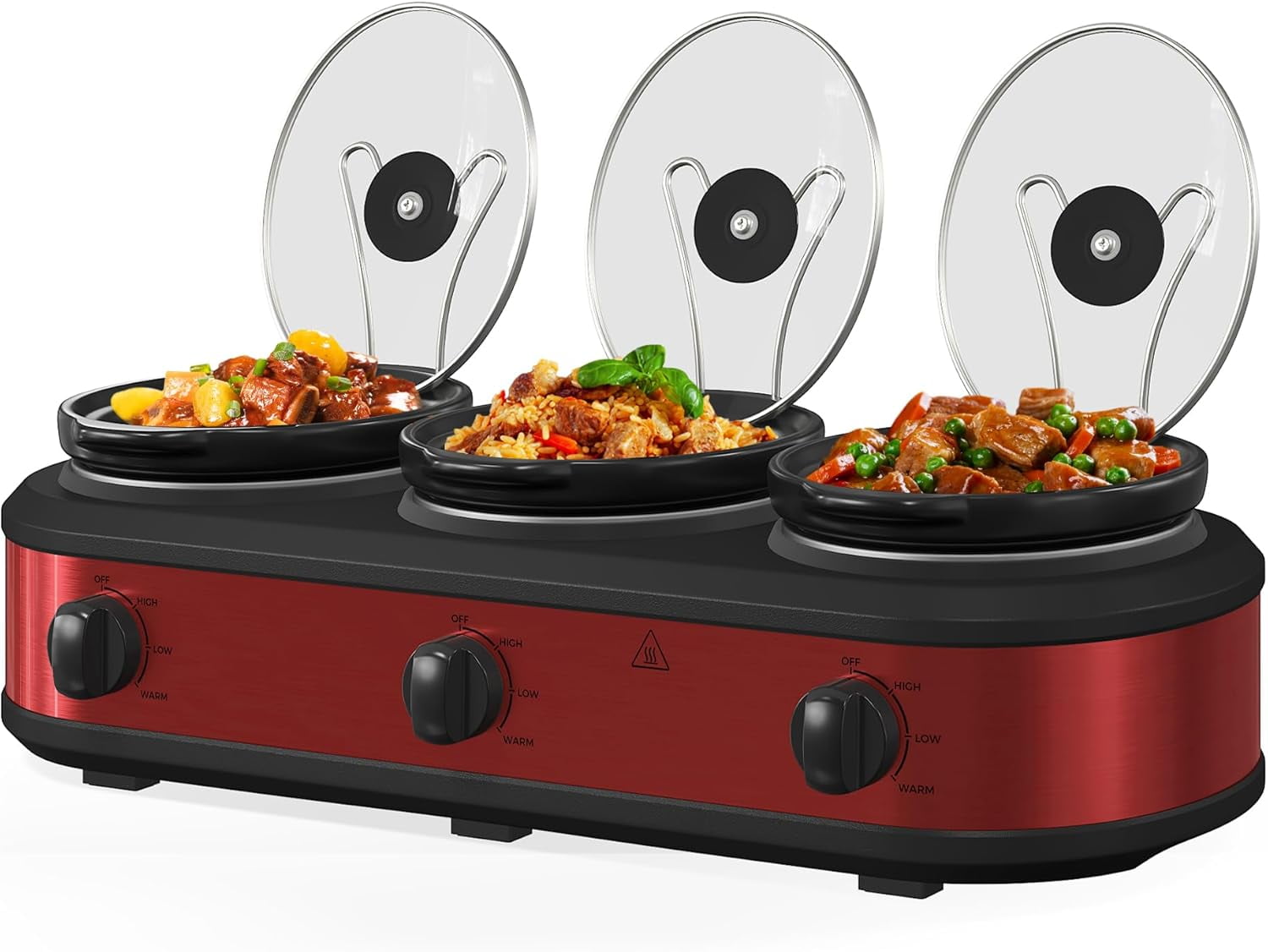 Slow Cooker, 3 x 1.5 QT Portable Small Dual Crock Cooker, Buffet ...