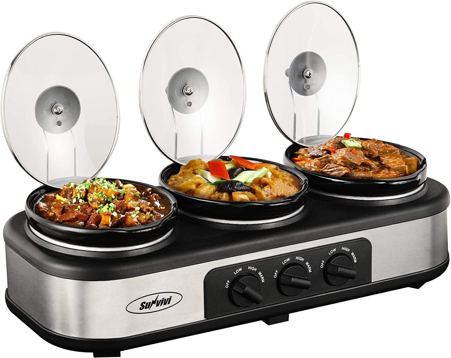 Slow Cooker, ZPL Triple Slow Cooker Buffet Server 3 Pot Food Warmer,3 ...