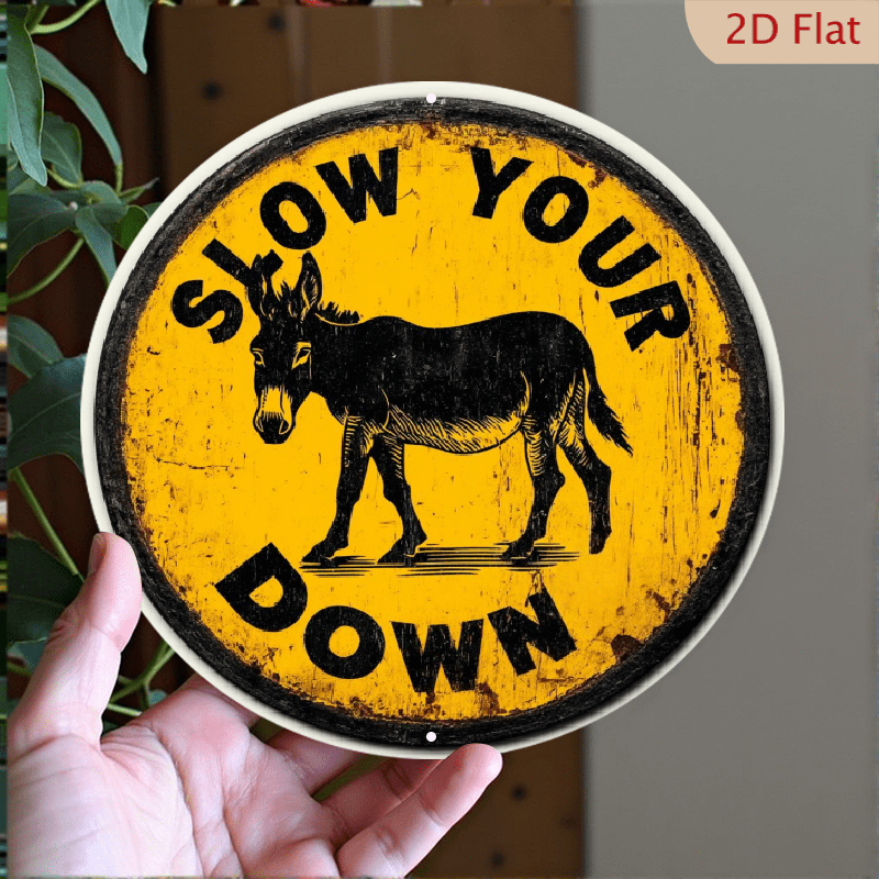"Slow Your Donkey Down" Retro Humorous Farm Sign Decor, 8" Round ...