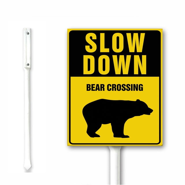 Slow Down - Bear Crossing Sign With Stakes 8 x 12 inch Aluminum Yard ...