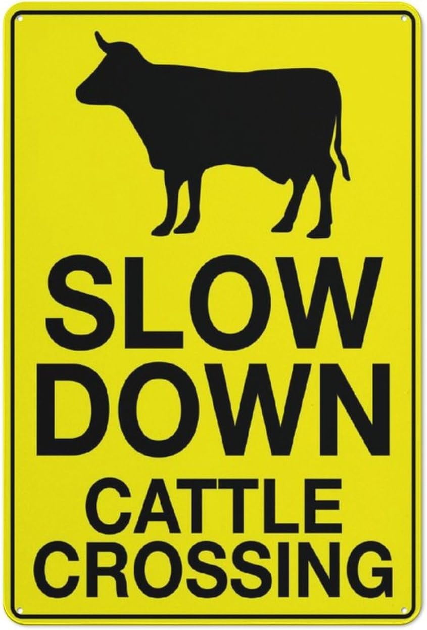 Slow Down Cattle Crossing Icon Sign 8X12 Inch Rust Free Aluminum Easy ...