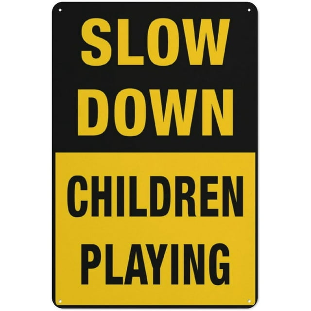 Slow Down Children Playing 12 X 8 Inches Aluminum Metal Warning Signage ...
