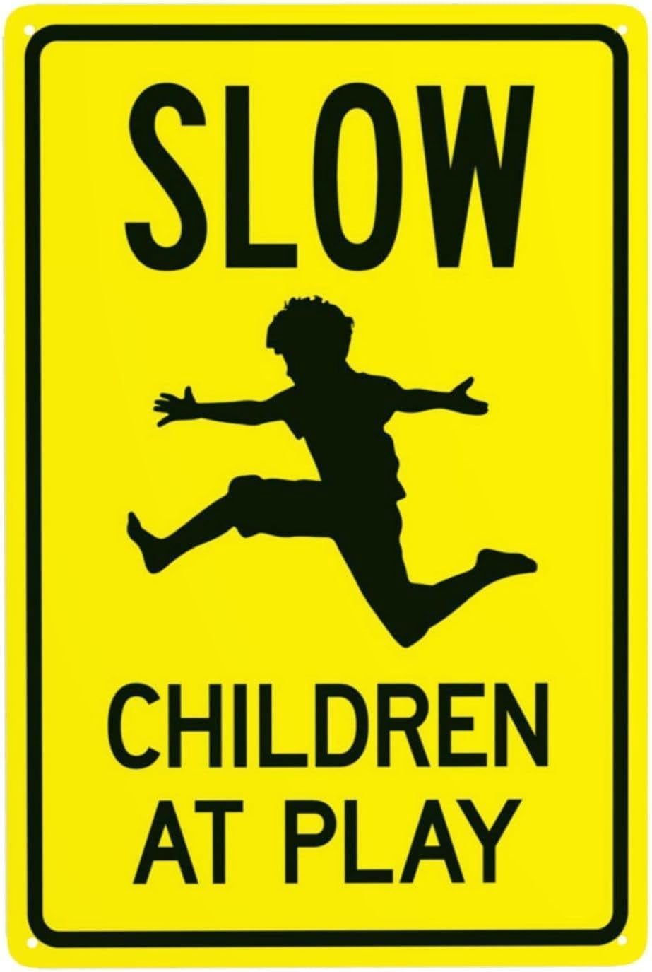 Slow Down Children at Play Metal Warning Sign 8"x12", Security Safety ...