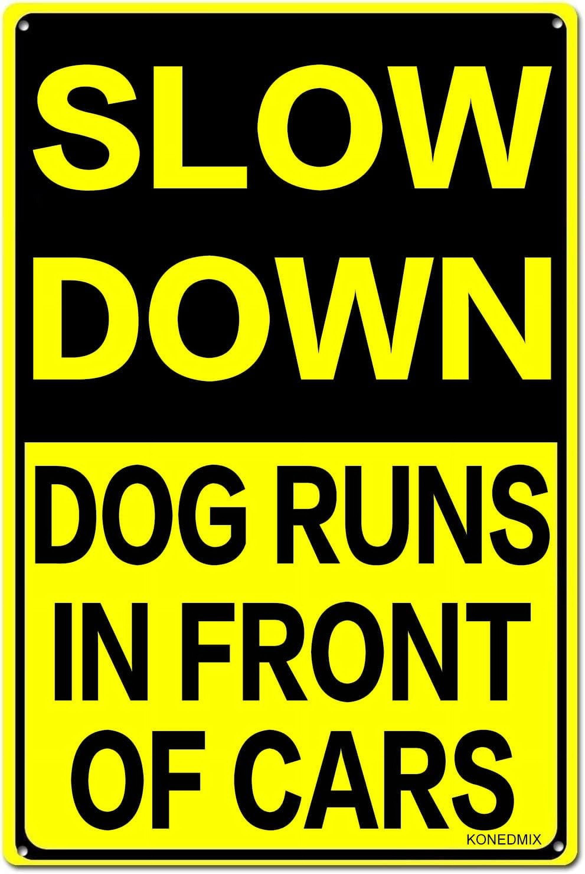 Slow Down Dog Runs In Front Of Car Metal Sign, 8 x 12 Inches Traffic ...