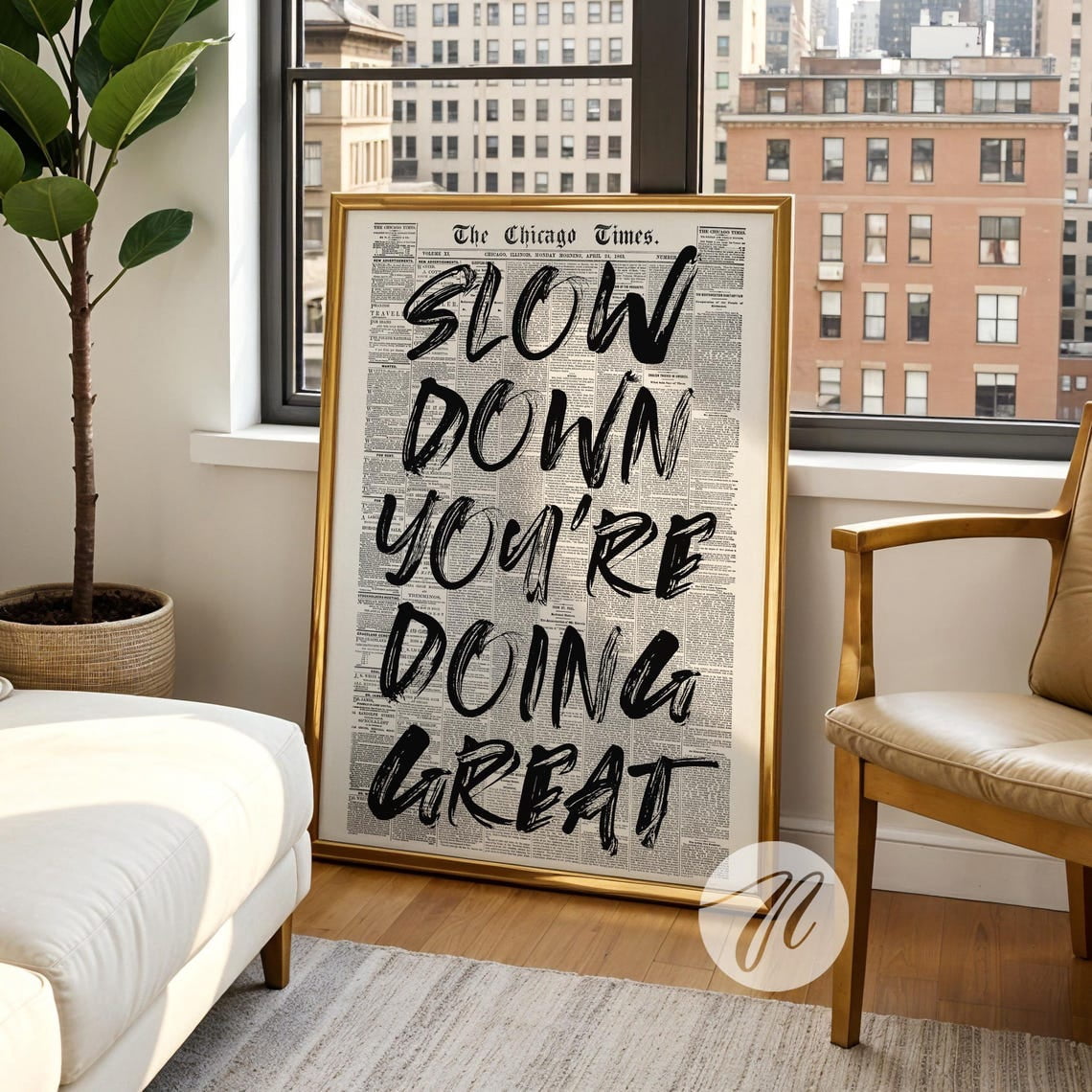 Slow Down Newspaper Wall Art Typography Quote Decor, Unframed Canvas ...