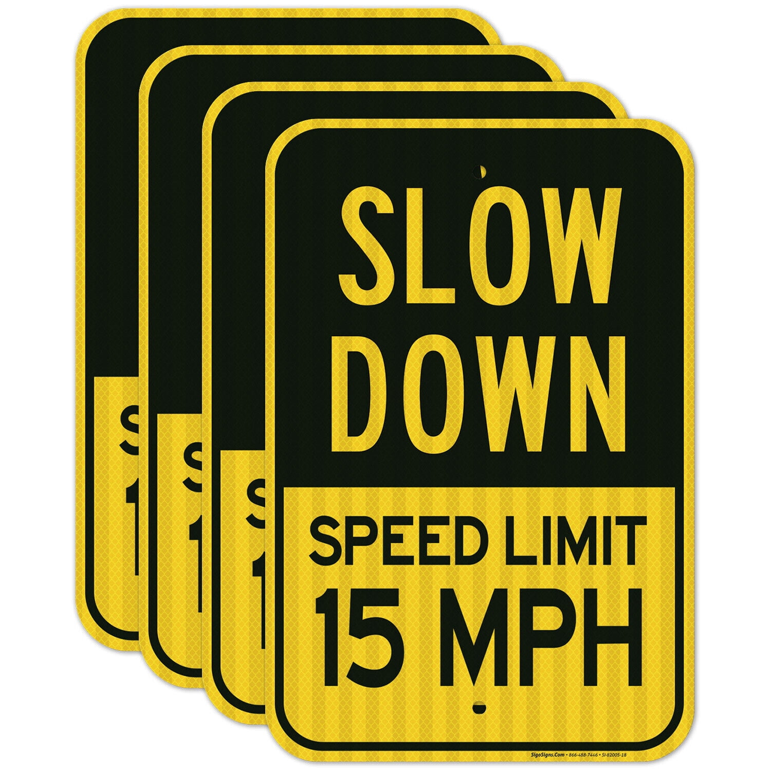 Slow Down Sign, Speed Limit 15 MPH Sign, (4 Pack) 12x18 Reflective ...