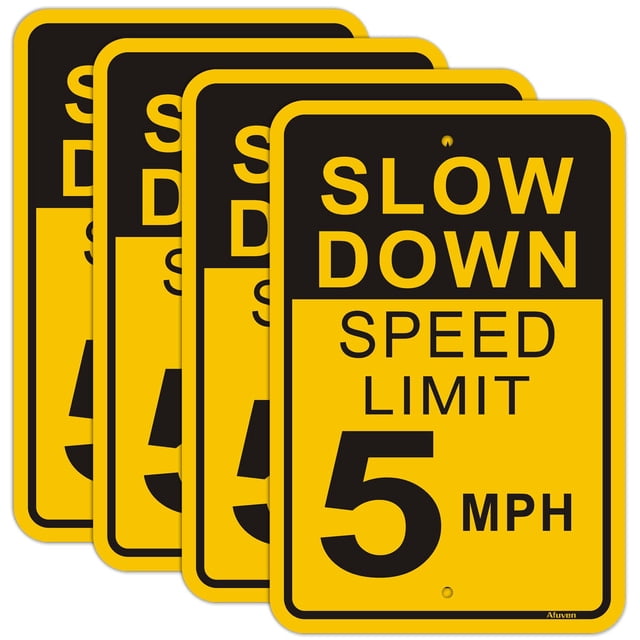 Slow Down Speed Limit 5MPH Sign (4 Pack),12" x 16" Rust Free Aluminum ...