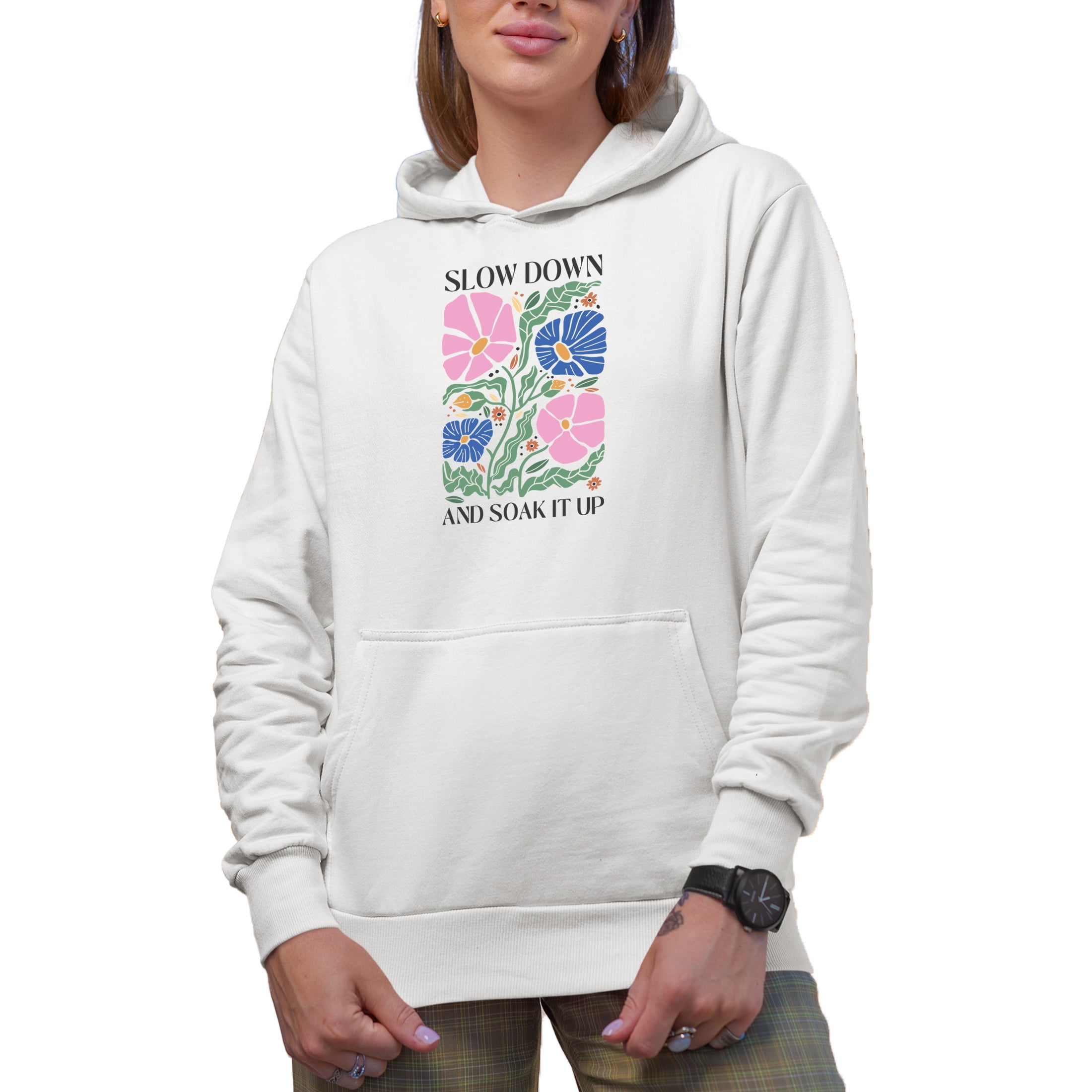 Slow Down and Soak It Up, Botanical Boho Flowers Art Merch Gift, White ...