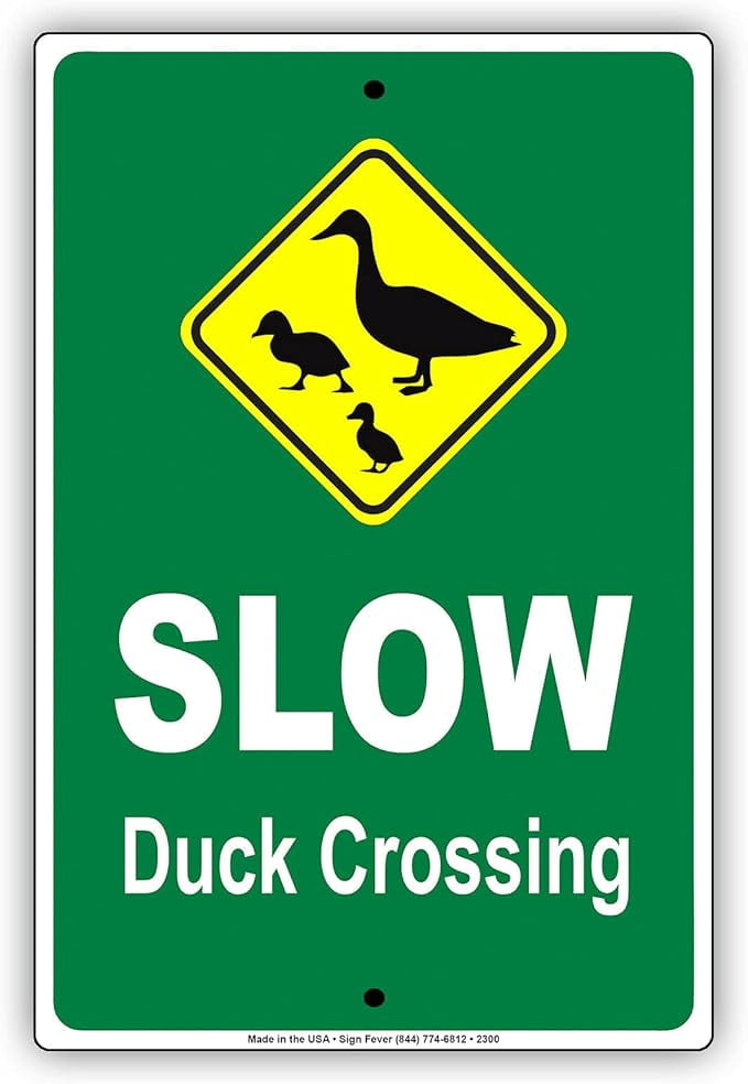 Slow Duck Crossing Animal Quack Duckling Safety Novelty Tin Metal Sign ...