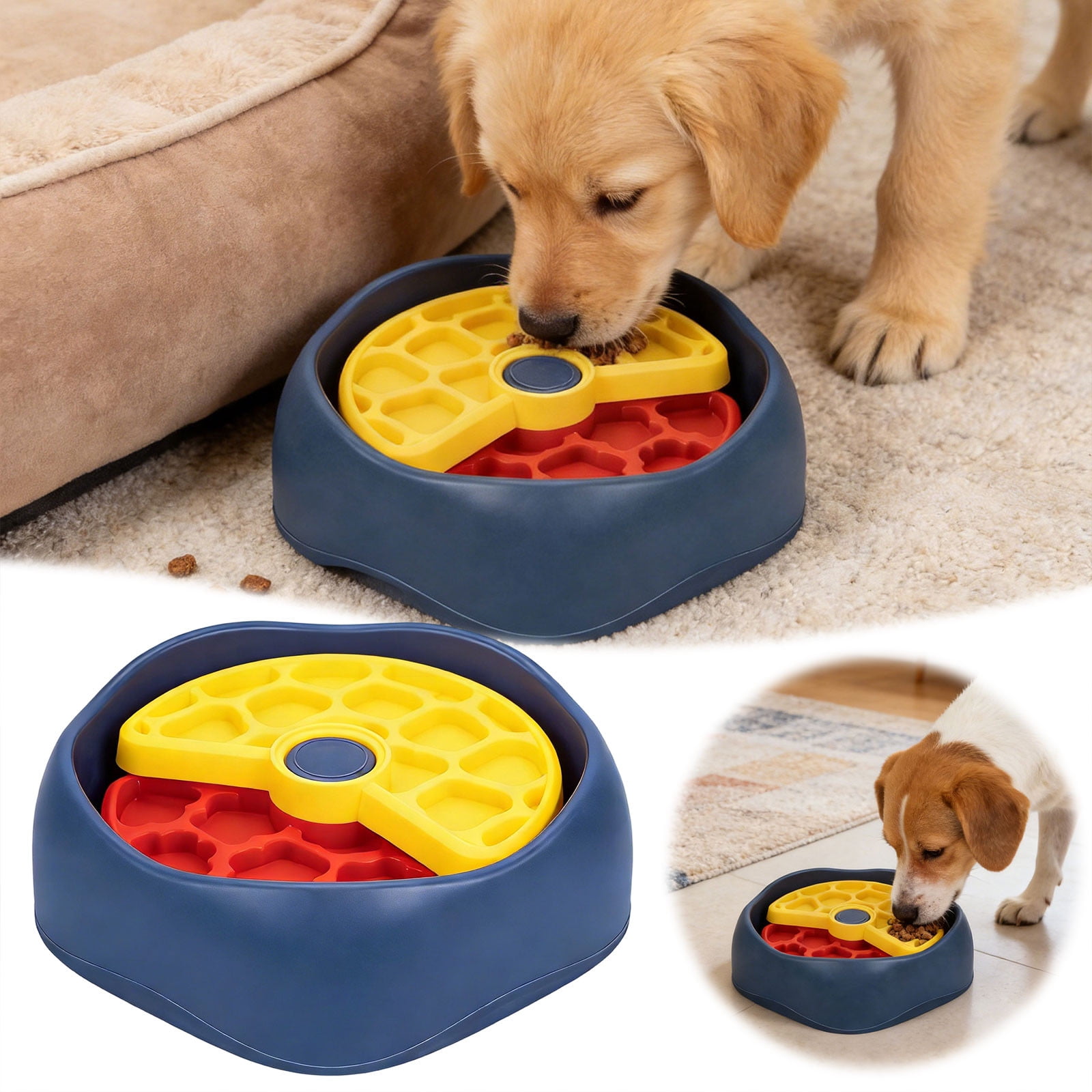 Slow Feeder Bowl Slip Interactive Dish 3 Layer Rotation Slow Food Bowl ...