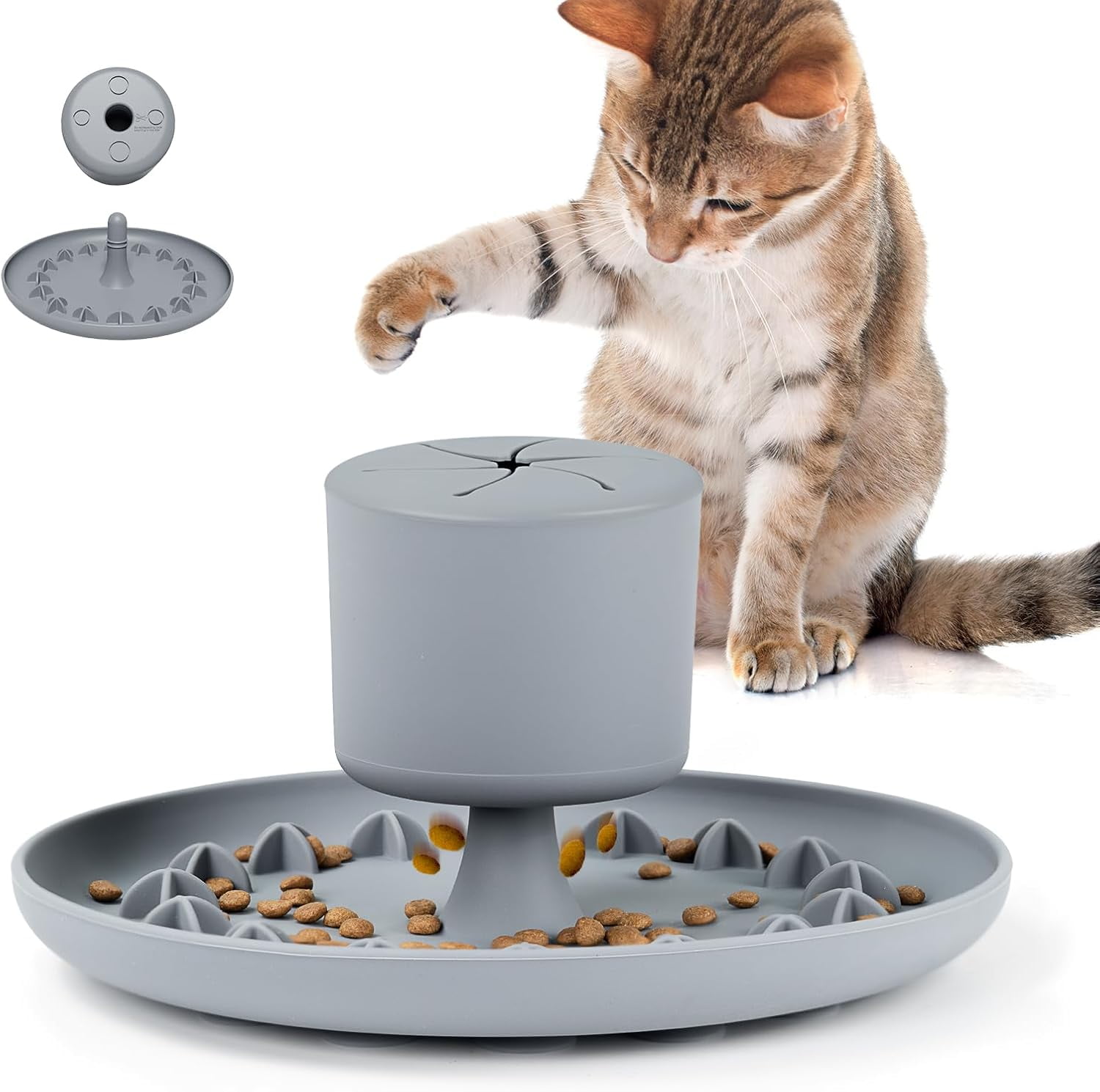 Slow Feeder Cat Bowl 2-in-1 Silicone Suction Cup Cat Treat Dispenser ...
