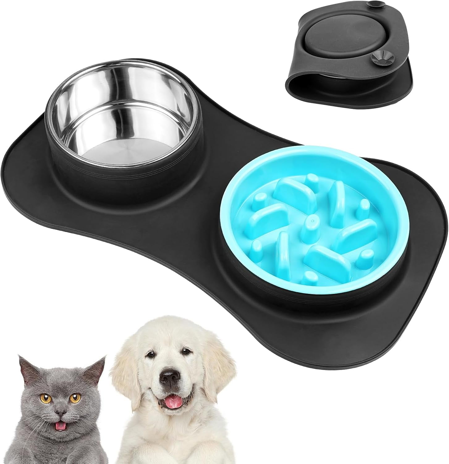 Slow Feeder Dog Bowls 3 in 1 Stainless Steel Food and Water Bowls with ...